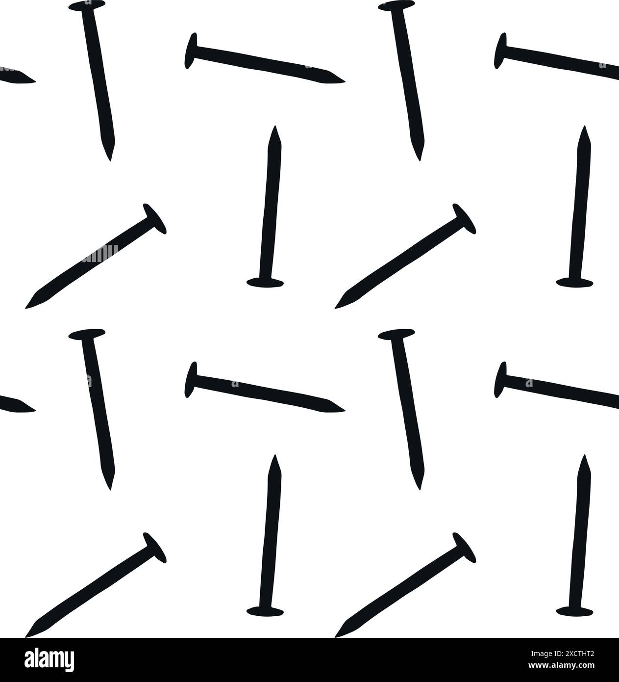 Vector seamless pattern of hand drawn nail pin silhouette isolated on ...