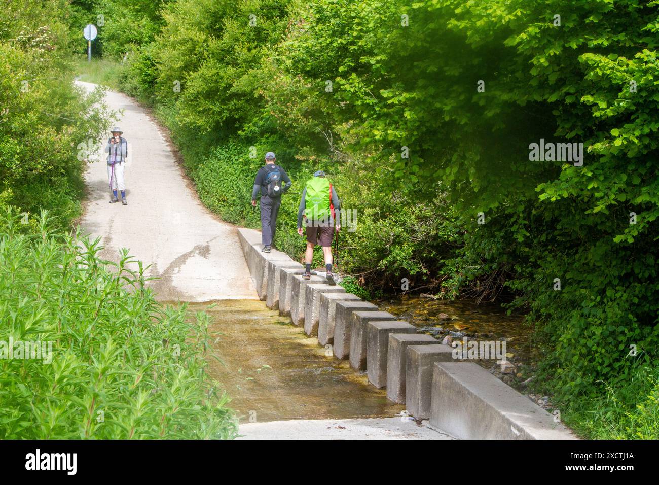 Pilgrims walking the Camino de Santiago the way of St James pilgrimage ...