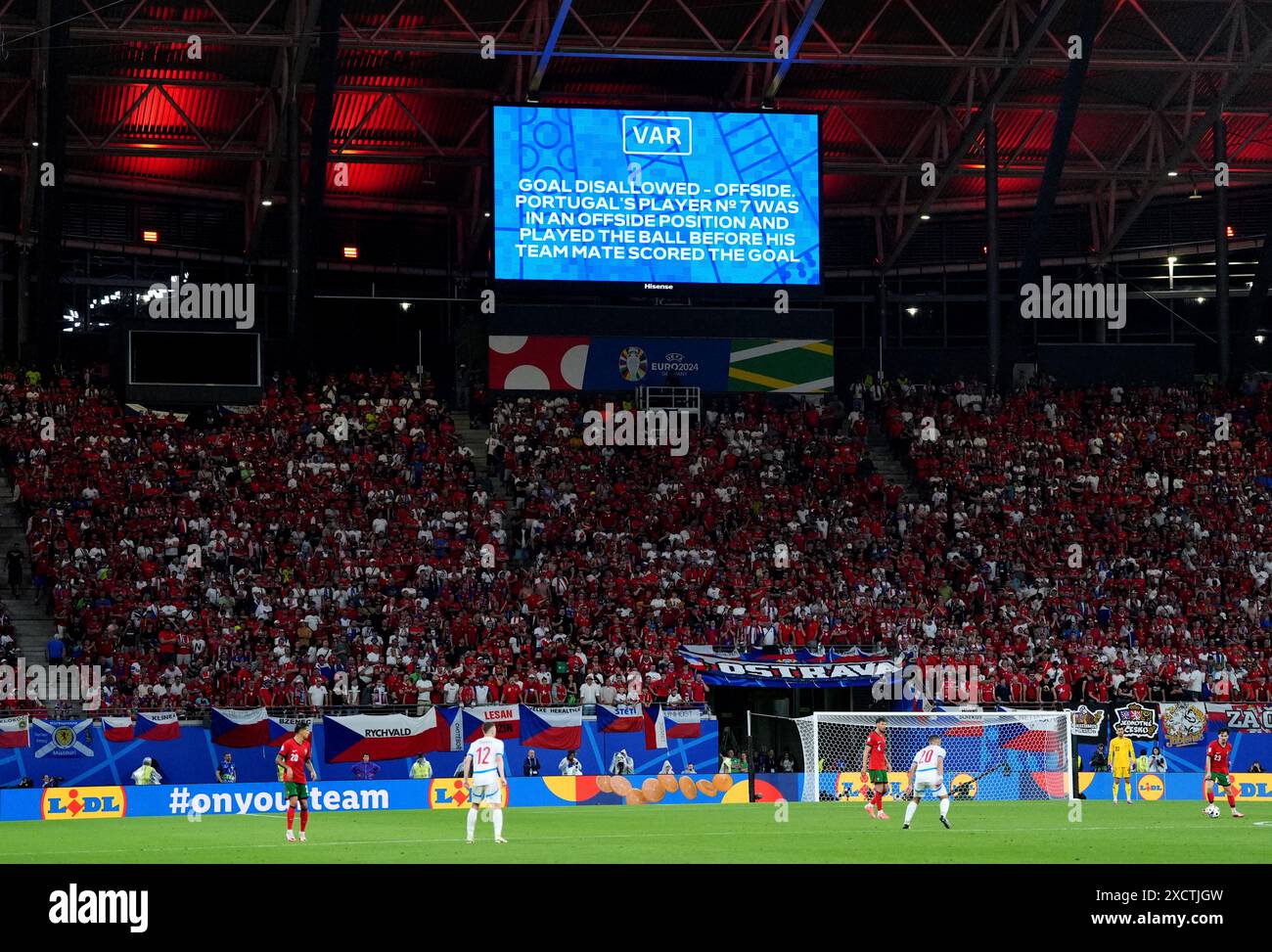 A VAR decision is shown on screen after a goal by Portugal's Diogo Jota ...