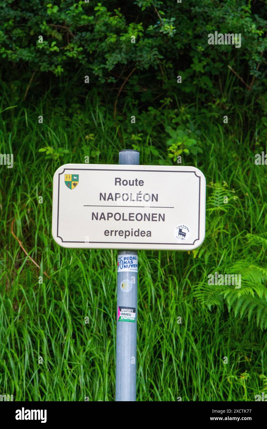 Sign post waymarker directions on the Camino de Santiago the way of St ...