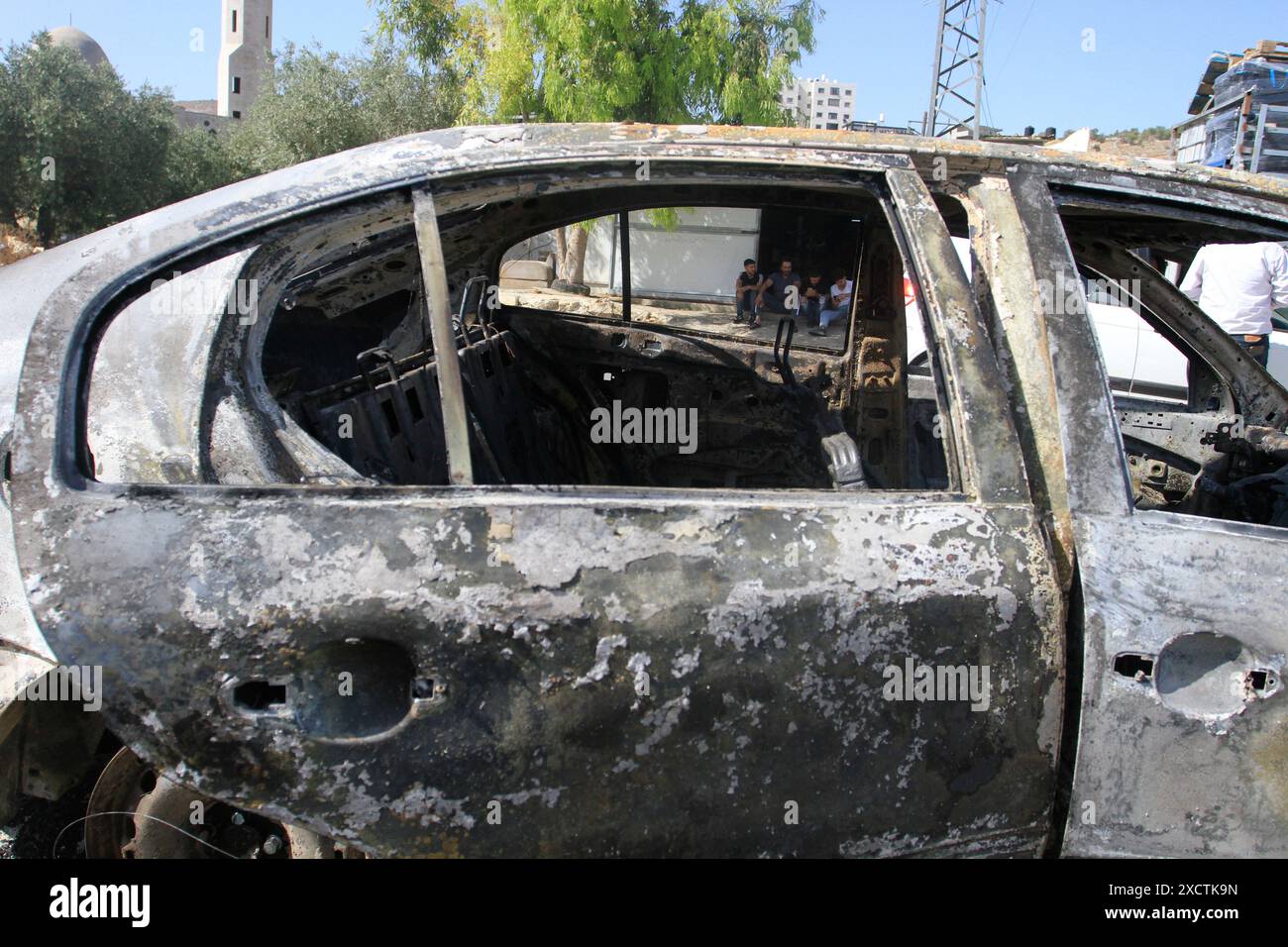 Nablus, Palestine. 18th June, 2024. General view of a burnt car after ...