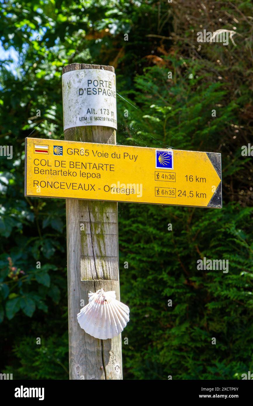 Sign post waymarker directions on the Camino de Santiago the way of St ...