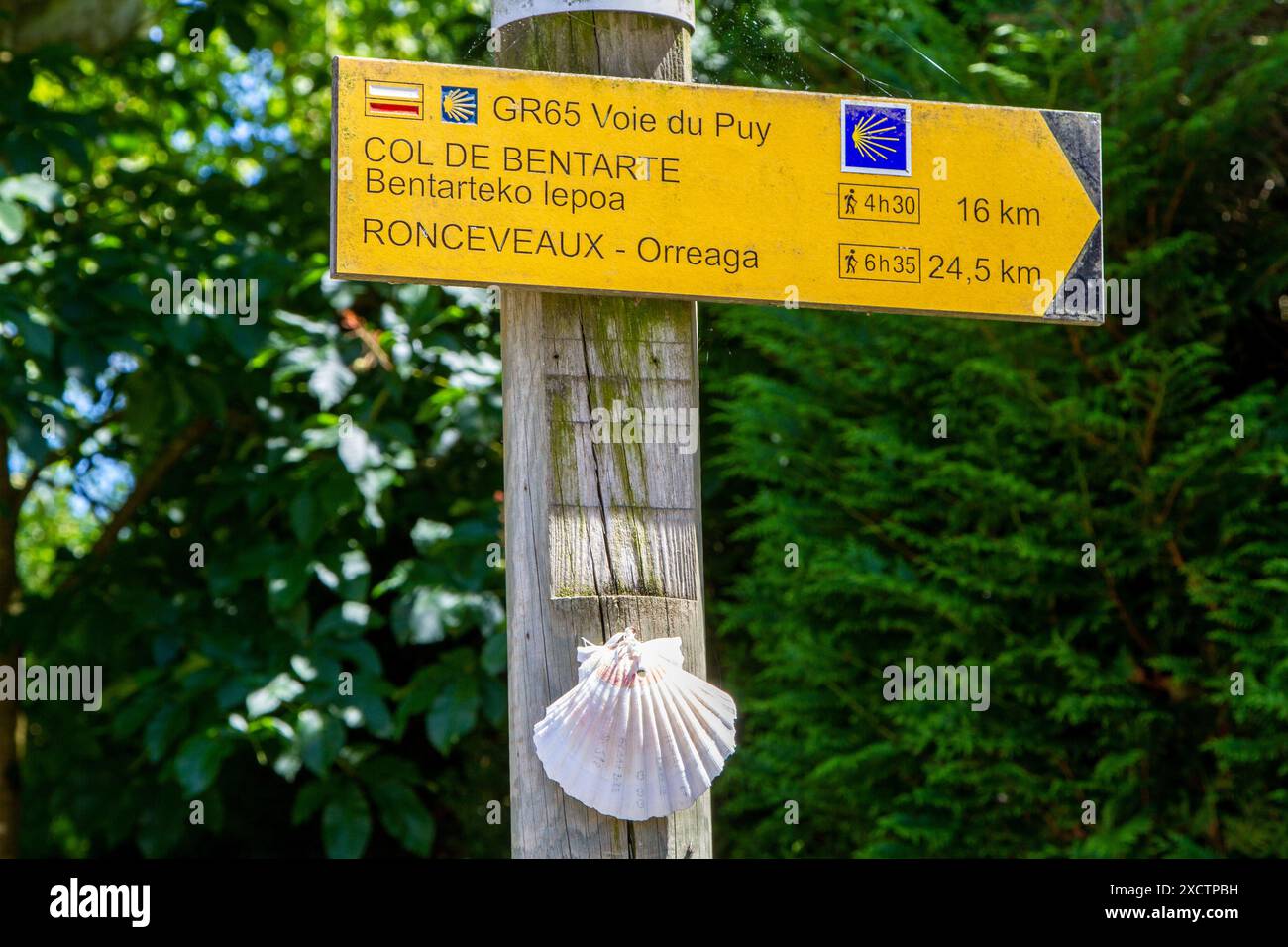 Sign post waymarker directions on the Camino de Santiago the way of St ...