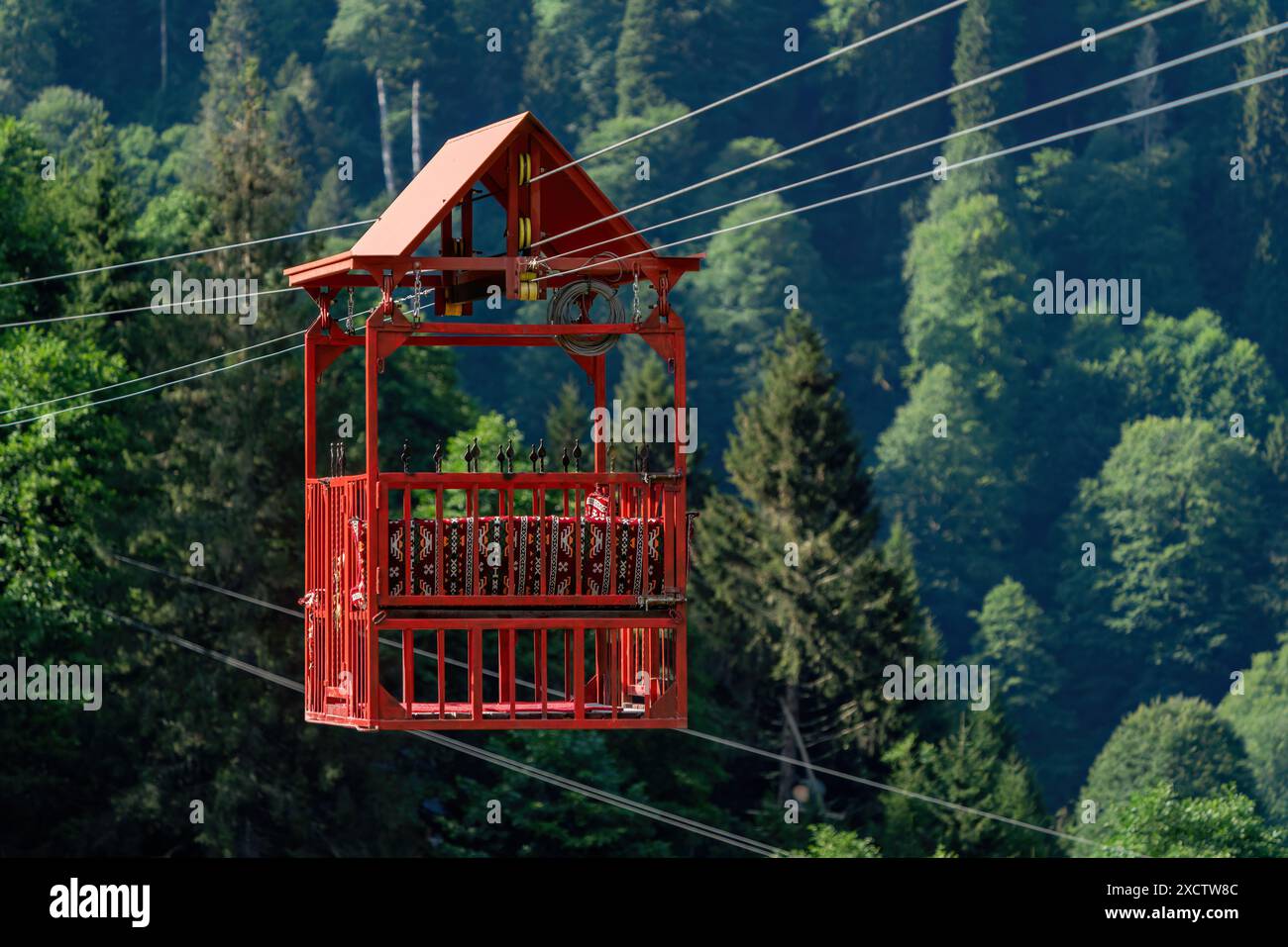 A primitive cable car, known as 'varangel' in the region, used to ...