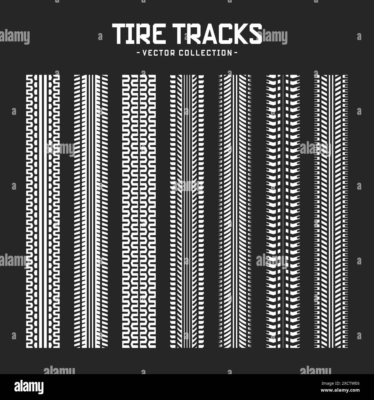 Tire tracks, wheel braking marks. Truck, car or motorcycle tread ...