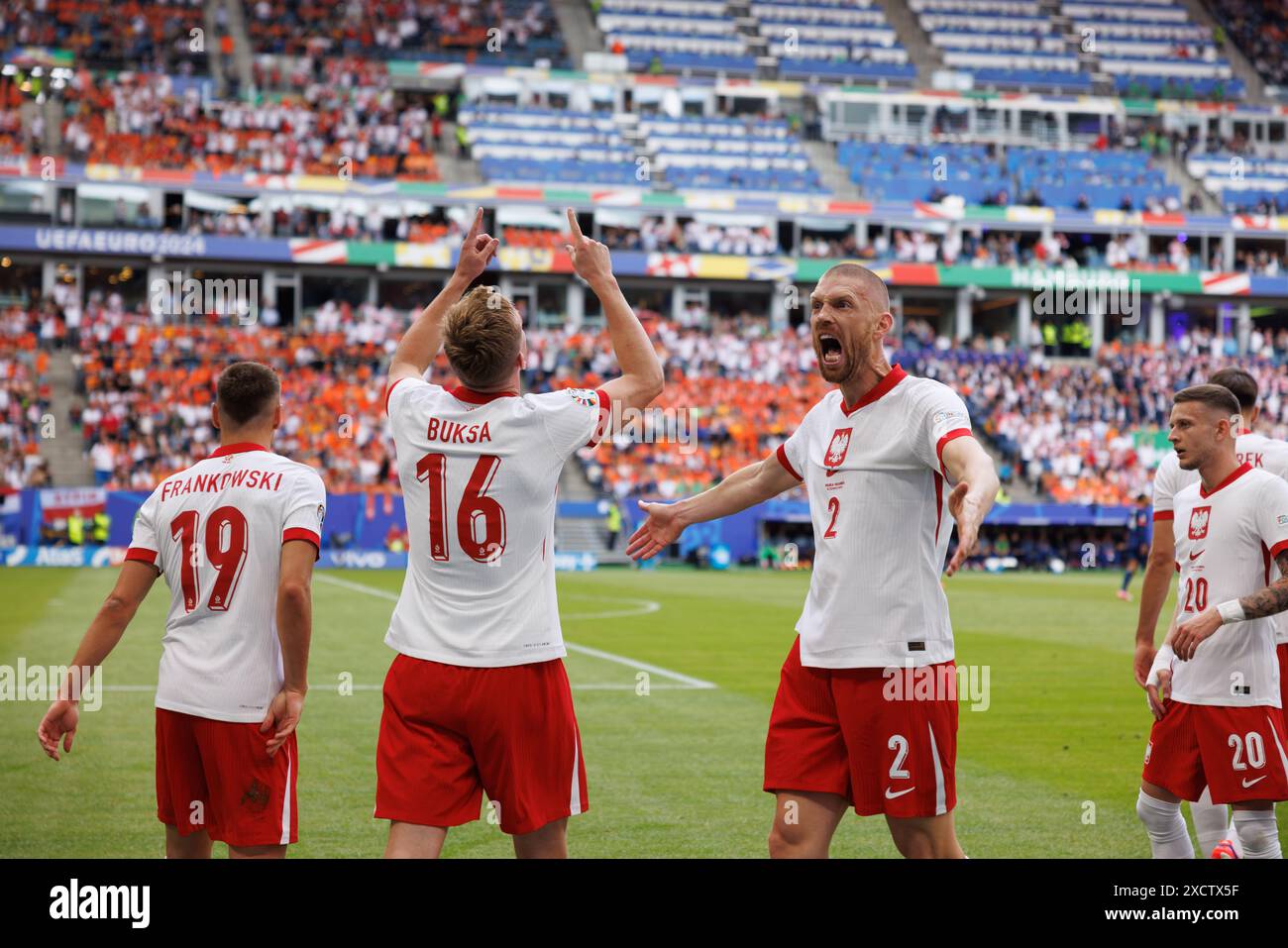 Adam Buksa (Poland) seen celebrating after goal with Bartosz Salamon ...