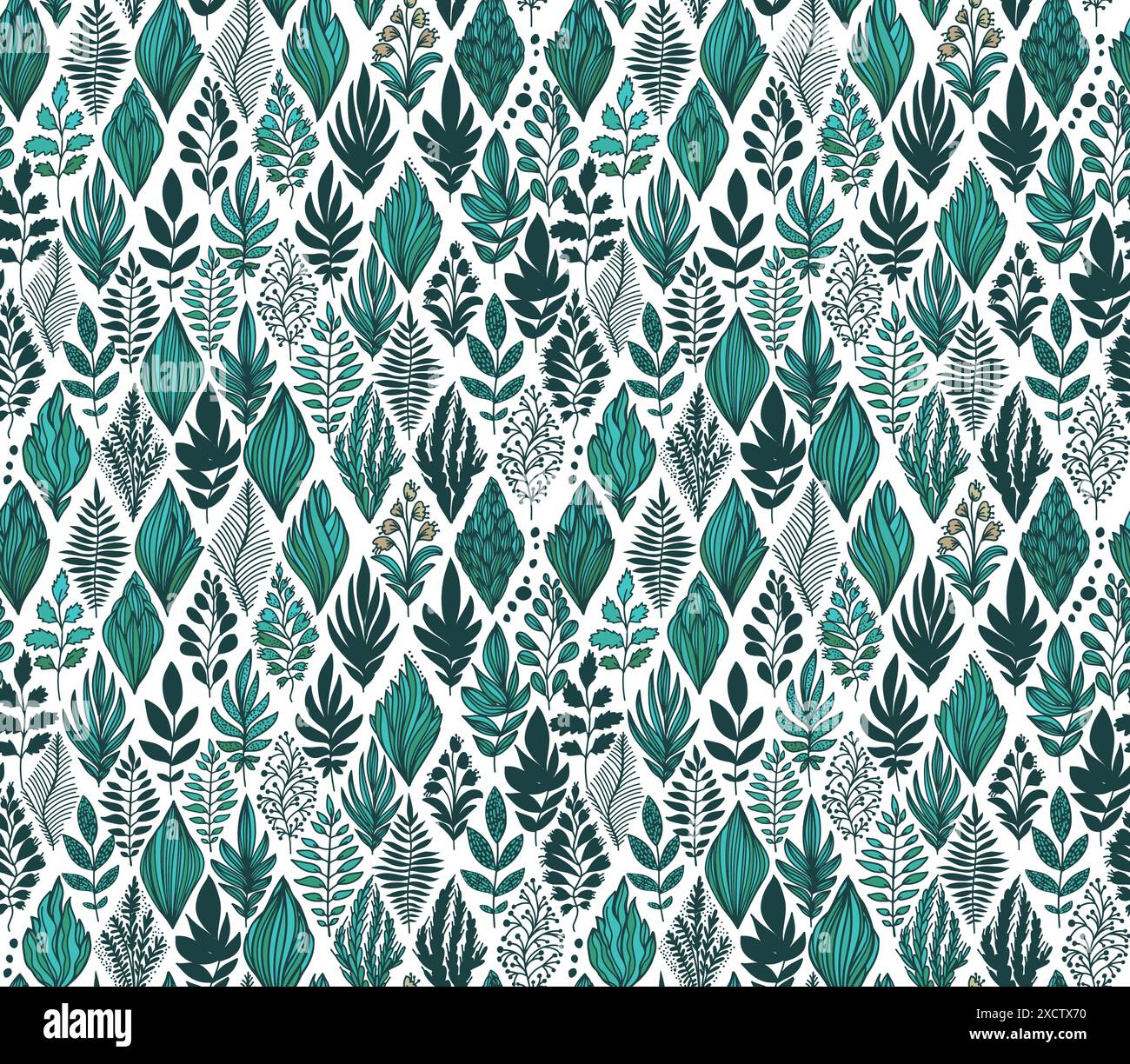 Doodled botany plants seamless repeat pattern. Seamless wallpaper Blue ...