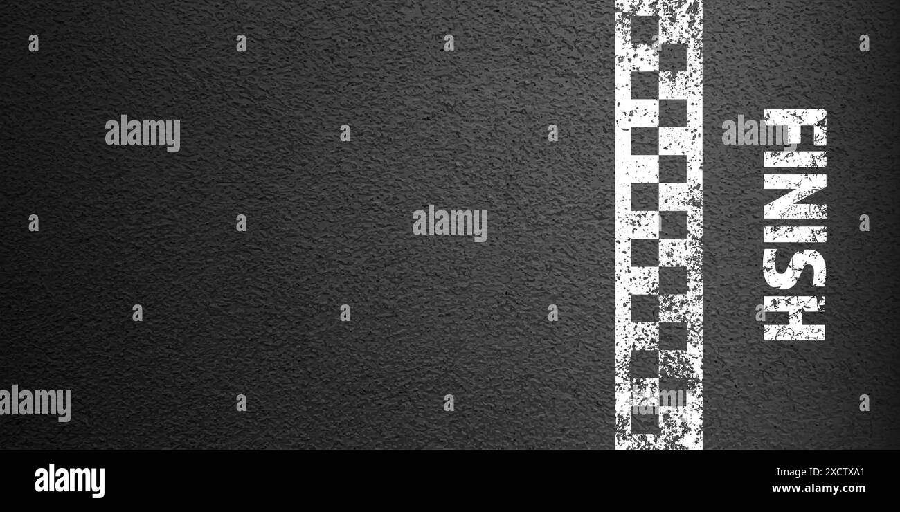 Asphalt road with white finish line marking, concrete highway surface ...