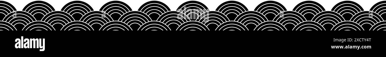 Horizontal border with japanese seigaiha pattern. Black and white ...