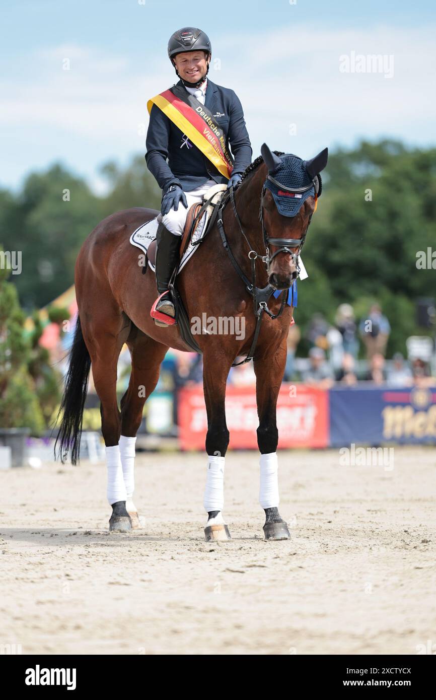Michael Jung of Germany with Fischerchipmunk Frh during the CCI4* prize ...
