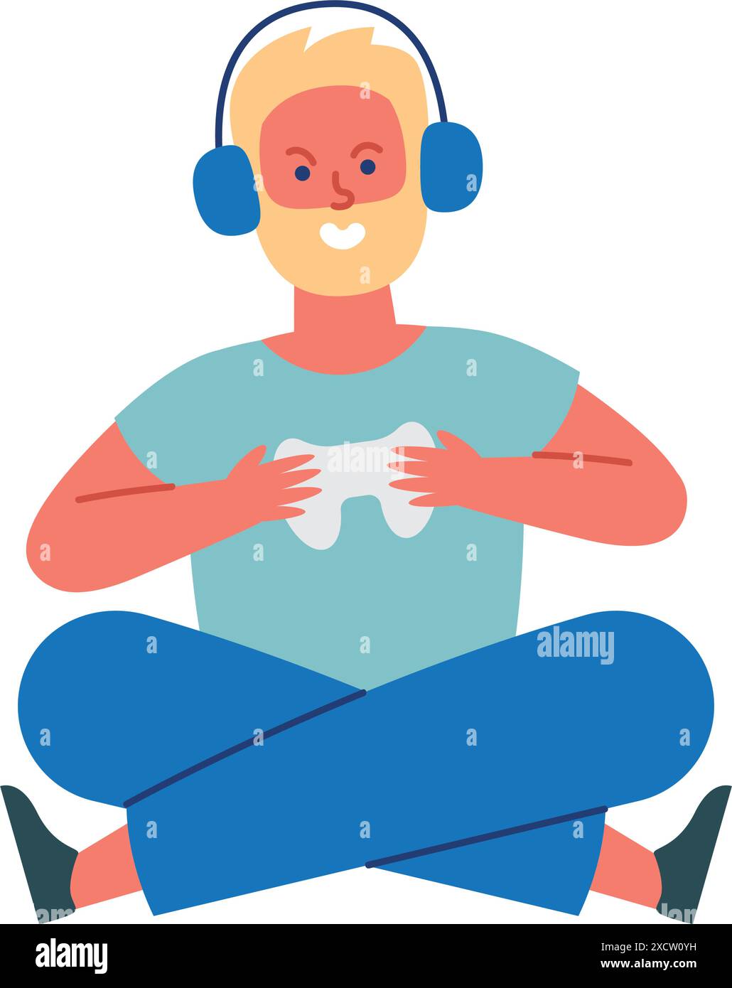 gamer adult in headset playing video game cartoon Stock Vector Image ...