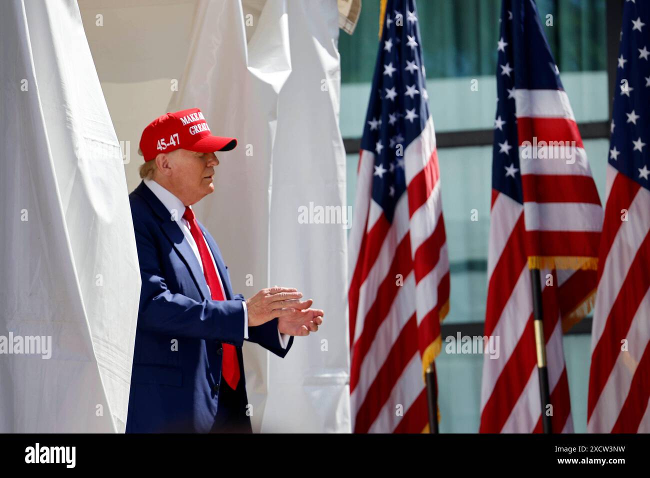 Republican presidential candidate former President Donald Trump enters ...