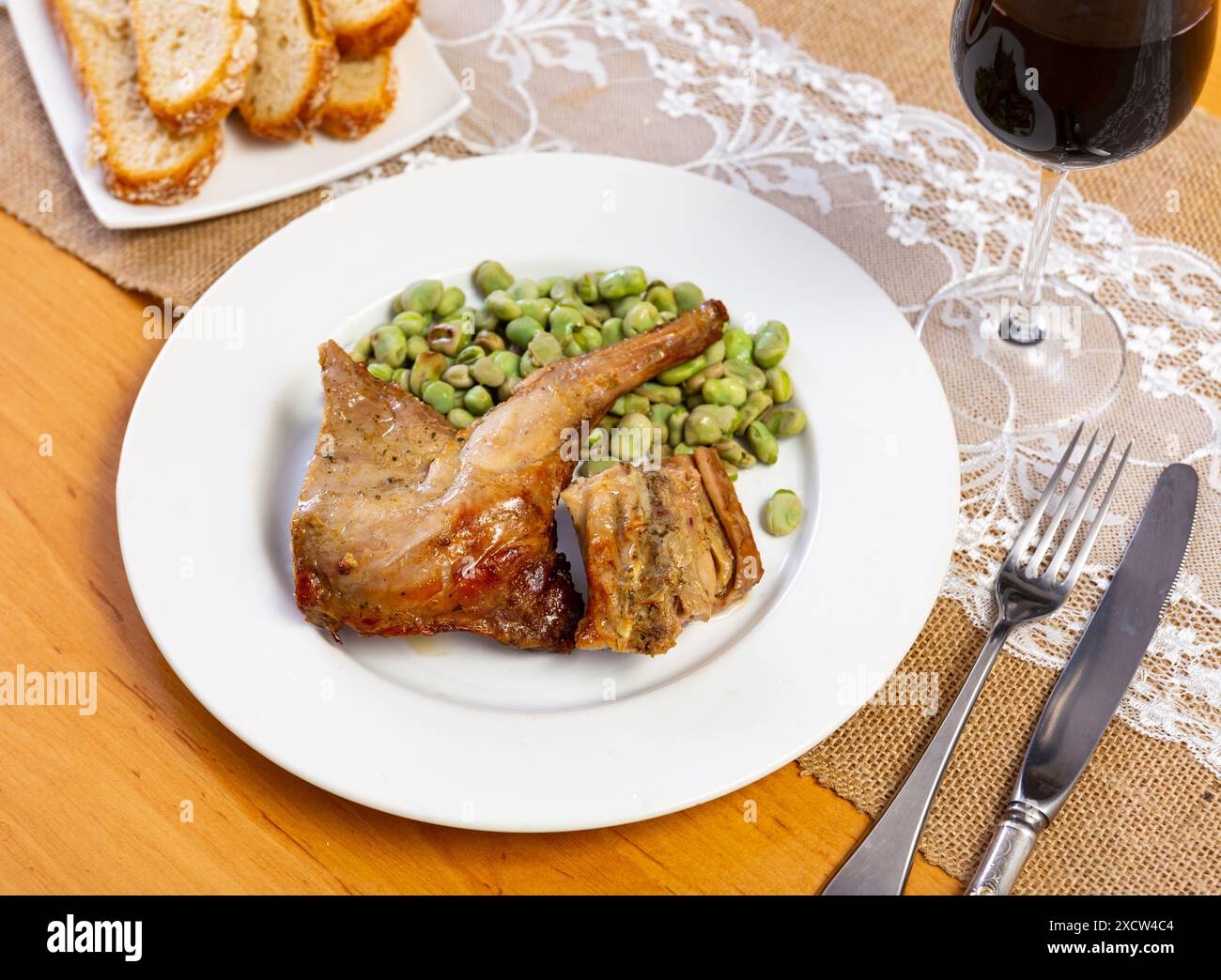 roasted rabbit with green mung beens Stock Photo - Alamy