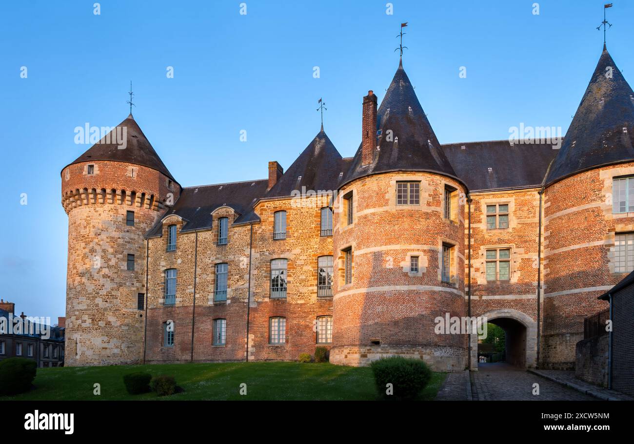 Gacé red brick medieval castle, Orne, Normandy Stock Photo - Alamy