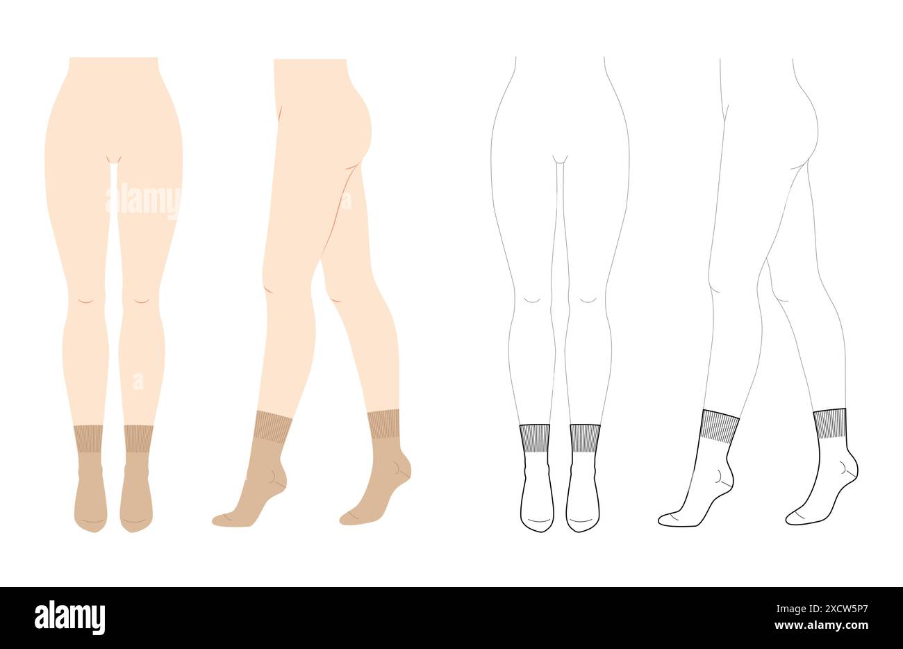 Crew Socks Set on women legs - natural beige and line style. Hosiery ...