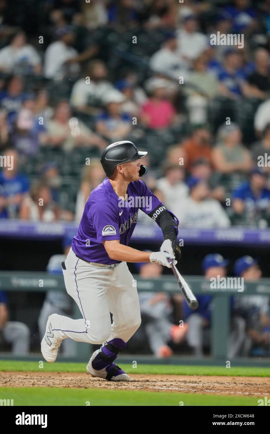 April 24 2024: Colorado designated hitter Hunter Goodman (15) hits a ...