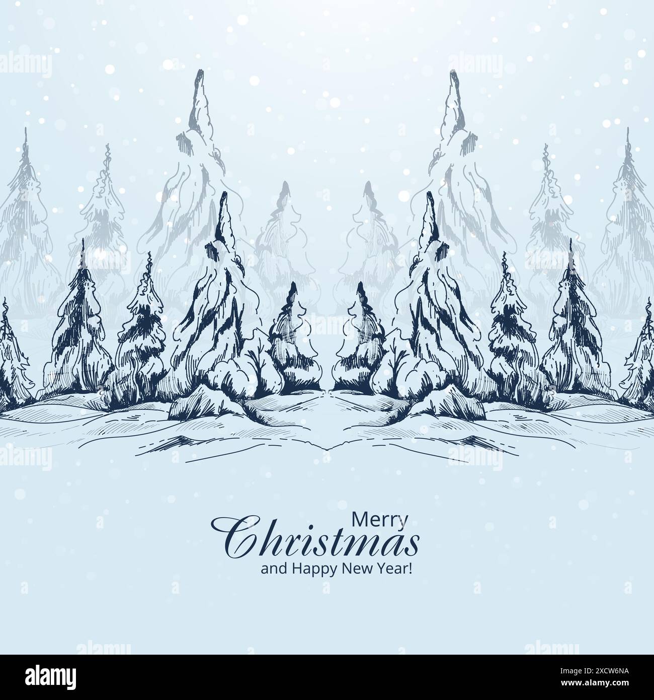 Hand drawn landscape christmas tree sketch background Stock Vector ...