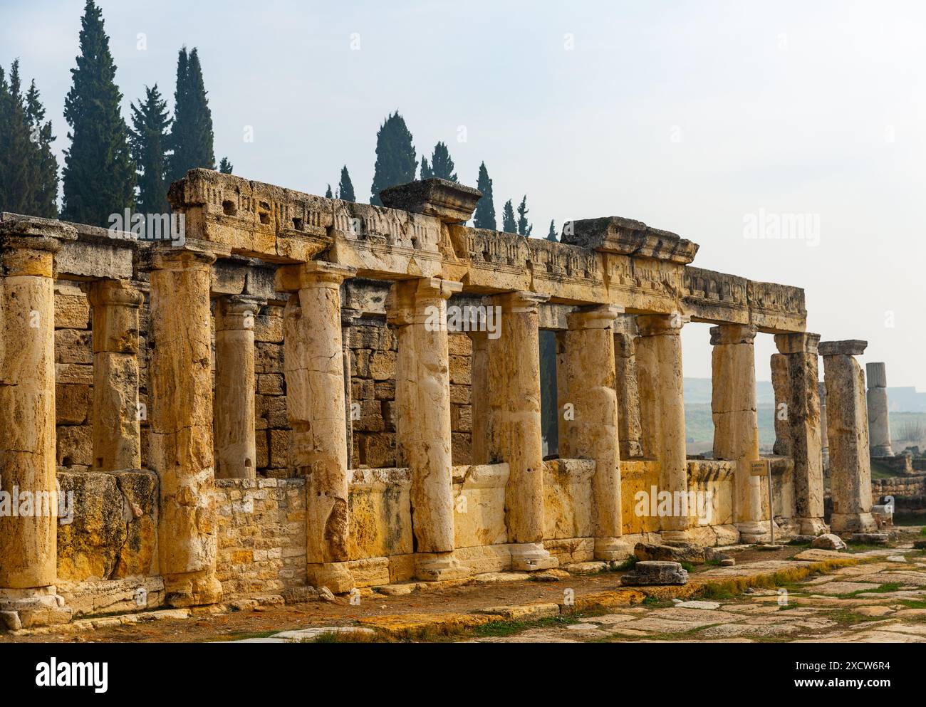 Ruins of central street of ancient city of Hierapolis in Turkey Stock ...