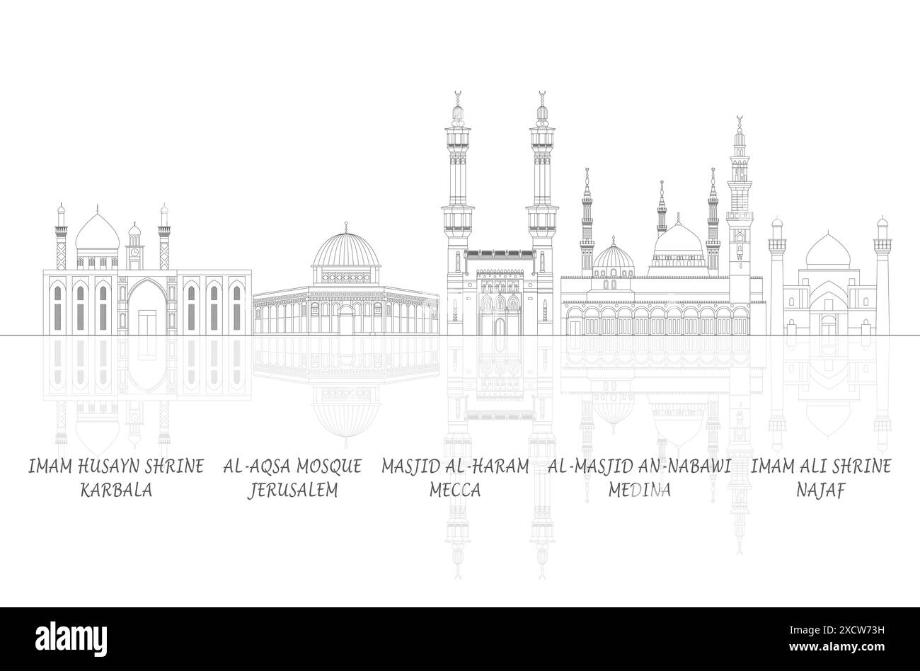 Outline Skyline Panorama of the Most Famous Mosques - vector ...