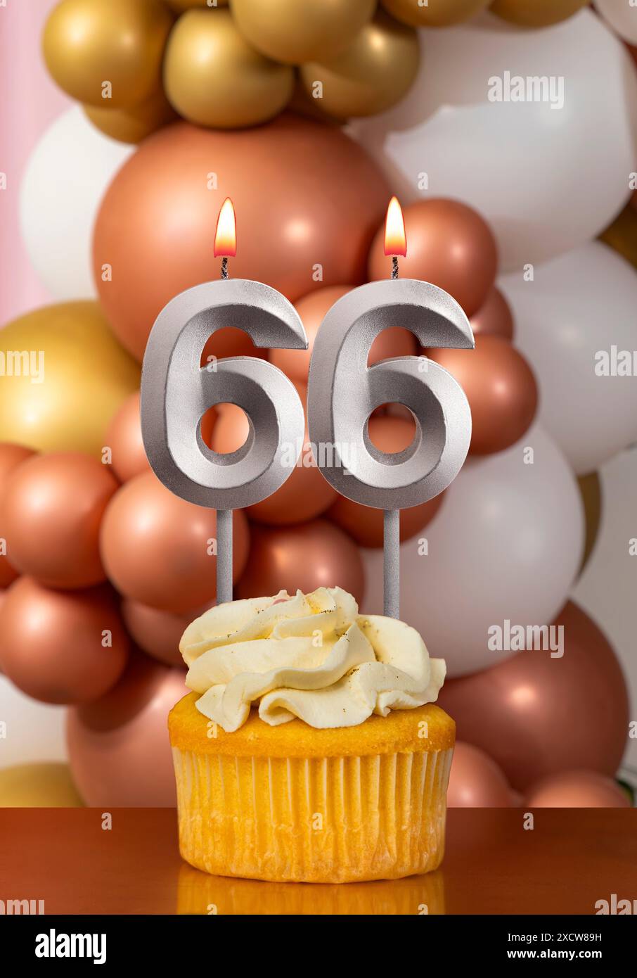 Birthday candle number 66 - Celebration balloons background Stock Photo ...