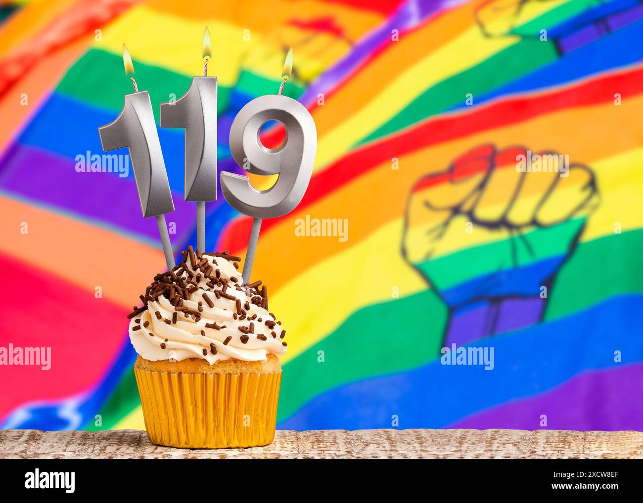 Birthday card with gay pride colors - Candle number 119 Stock Photo - Alamy