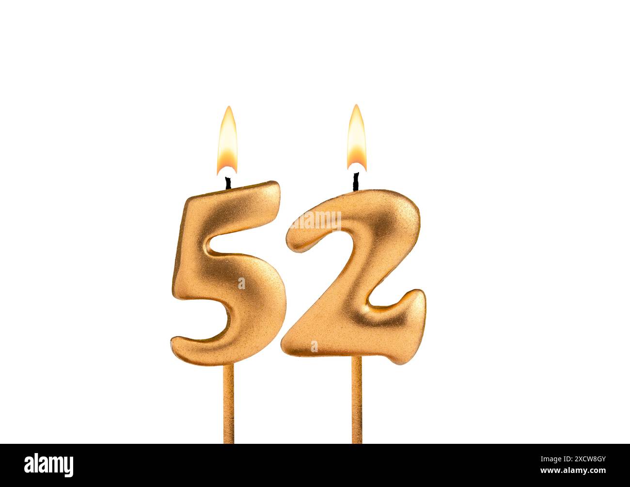 Birthday number 52 - Golden candle on white background Stock Photo - Alamy