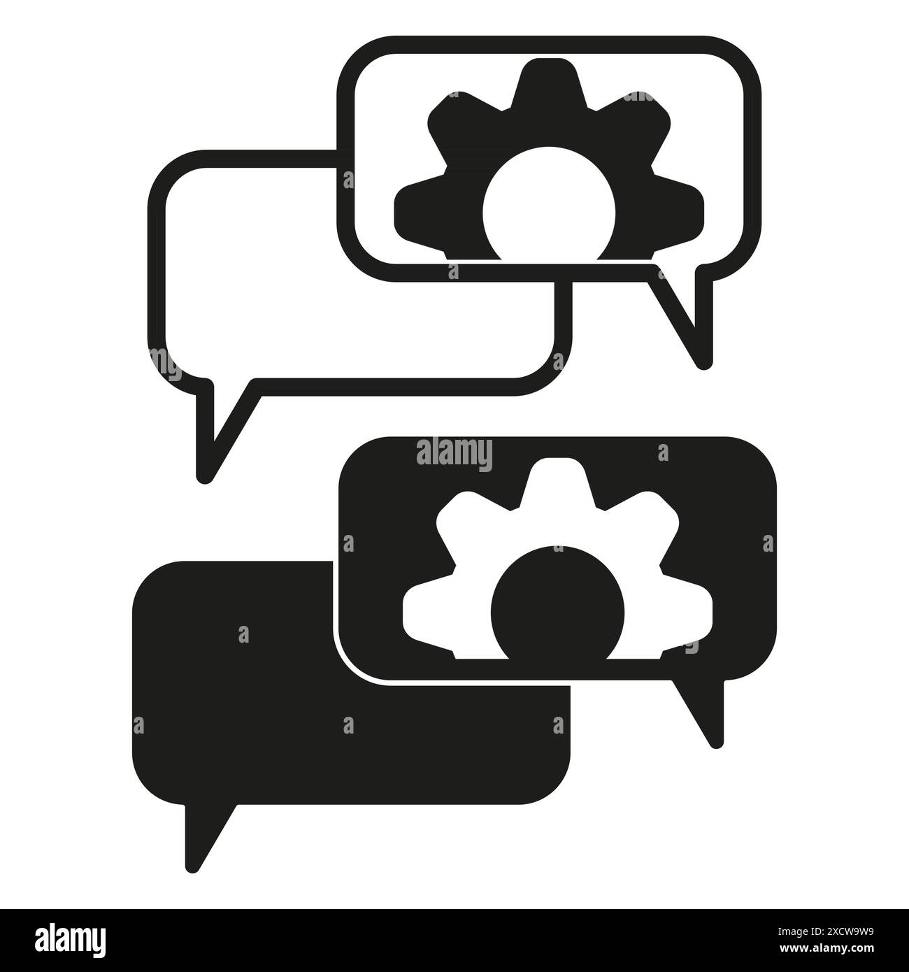 Chat gear icons. Black and white. Vector communication symbols ...