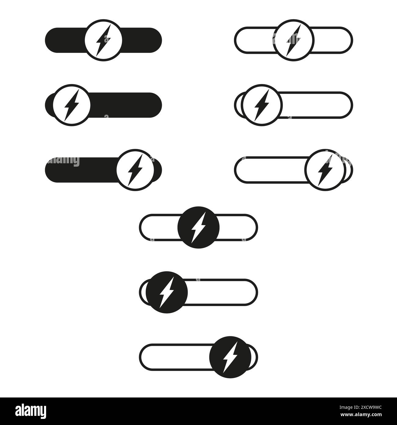 Toggle Switch Icons. Power Symbols Set. Black and White Design. Vector Illustration Stock Vector ...