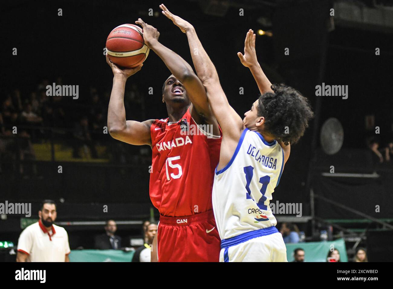 Jaion Pitt (Canada) scoring against Wilmer De La Rosa (Dominican ...