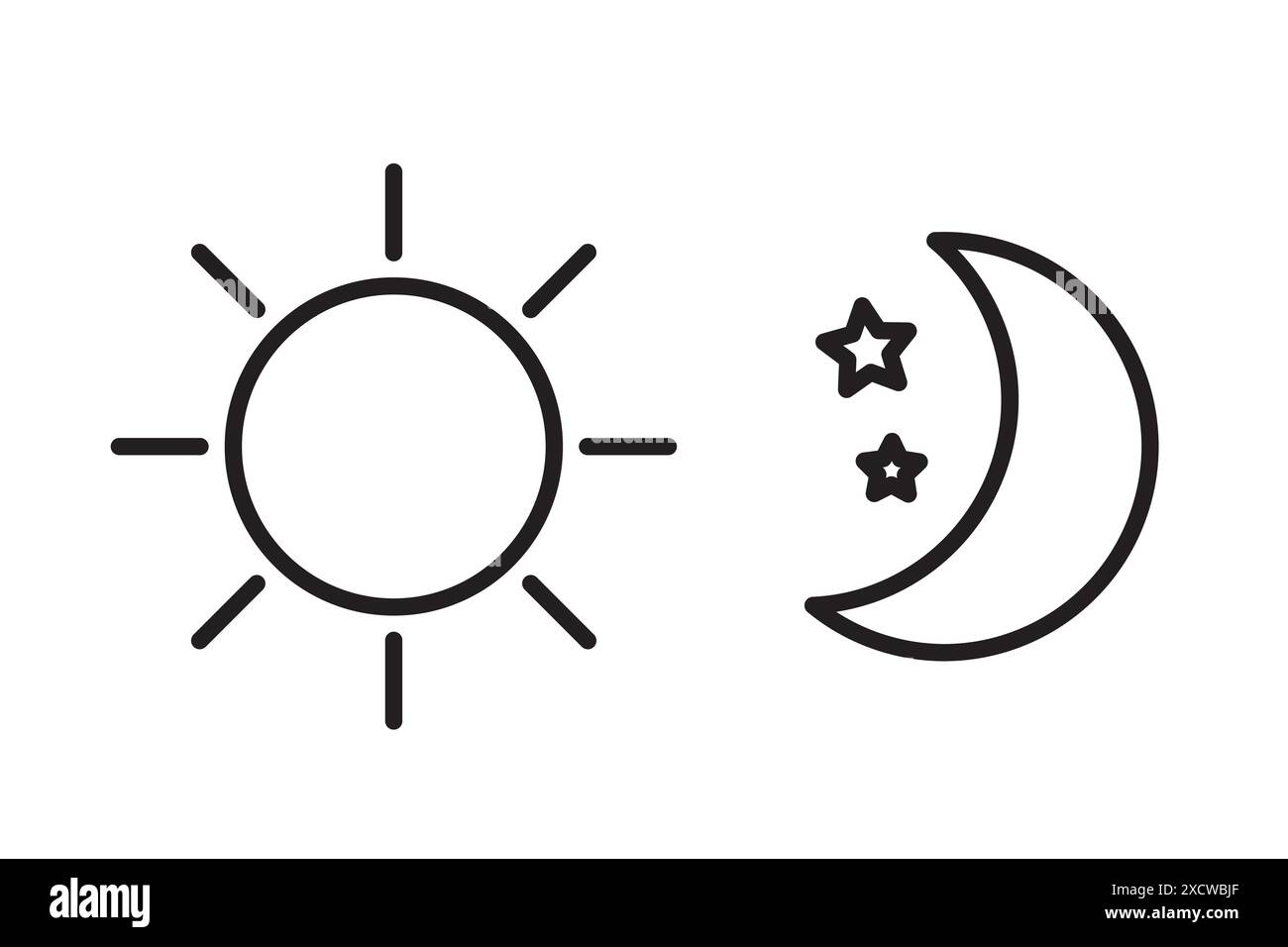 Sun and moon. Day night icons. Celestial vector symbols. Simple black ...