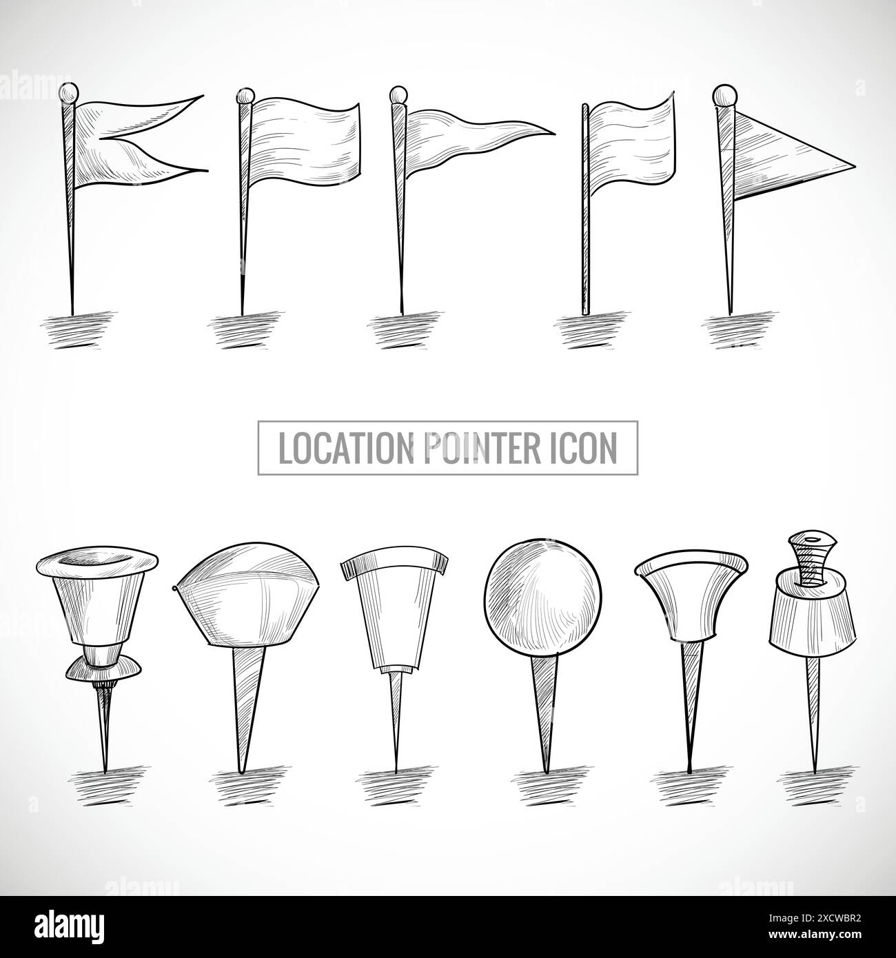 Hand draw location pointer icon set sketch design Stock Vector Image & Art - Alamy