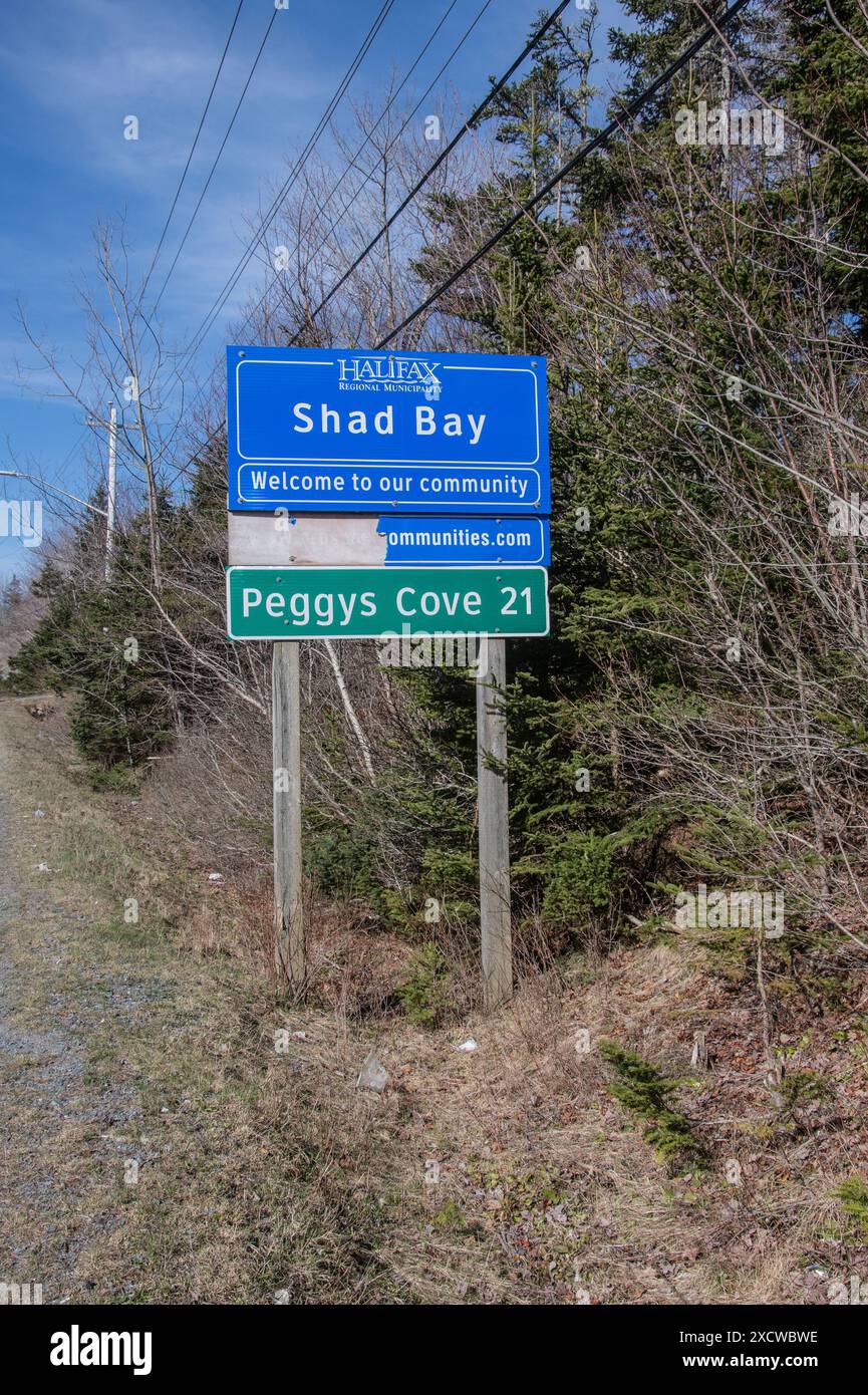 Welcome to Shad Bay sign on Prospect Road in Nova Scotia, Canada Stock ...