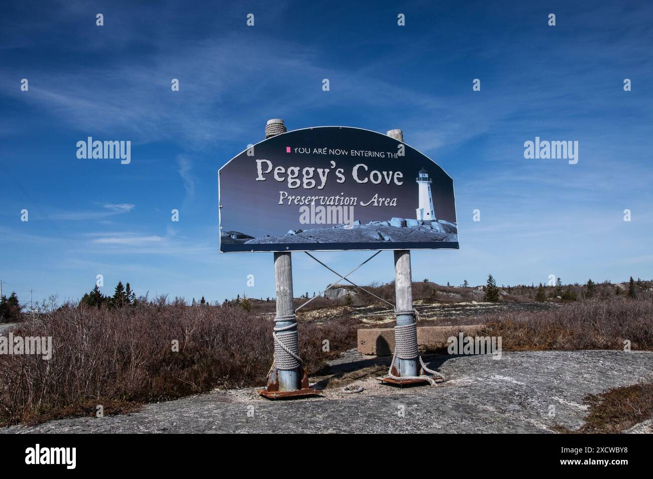 Peggy's Cove preservation area sign in Nova Scotia, Canada Stock Photo ...