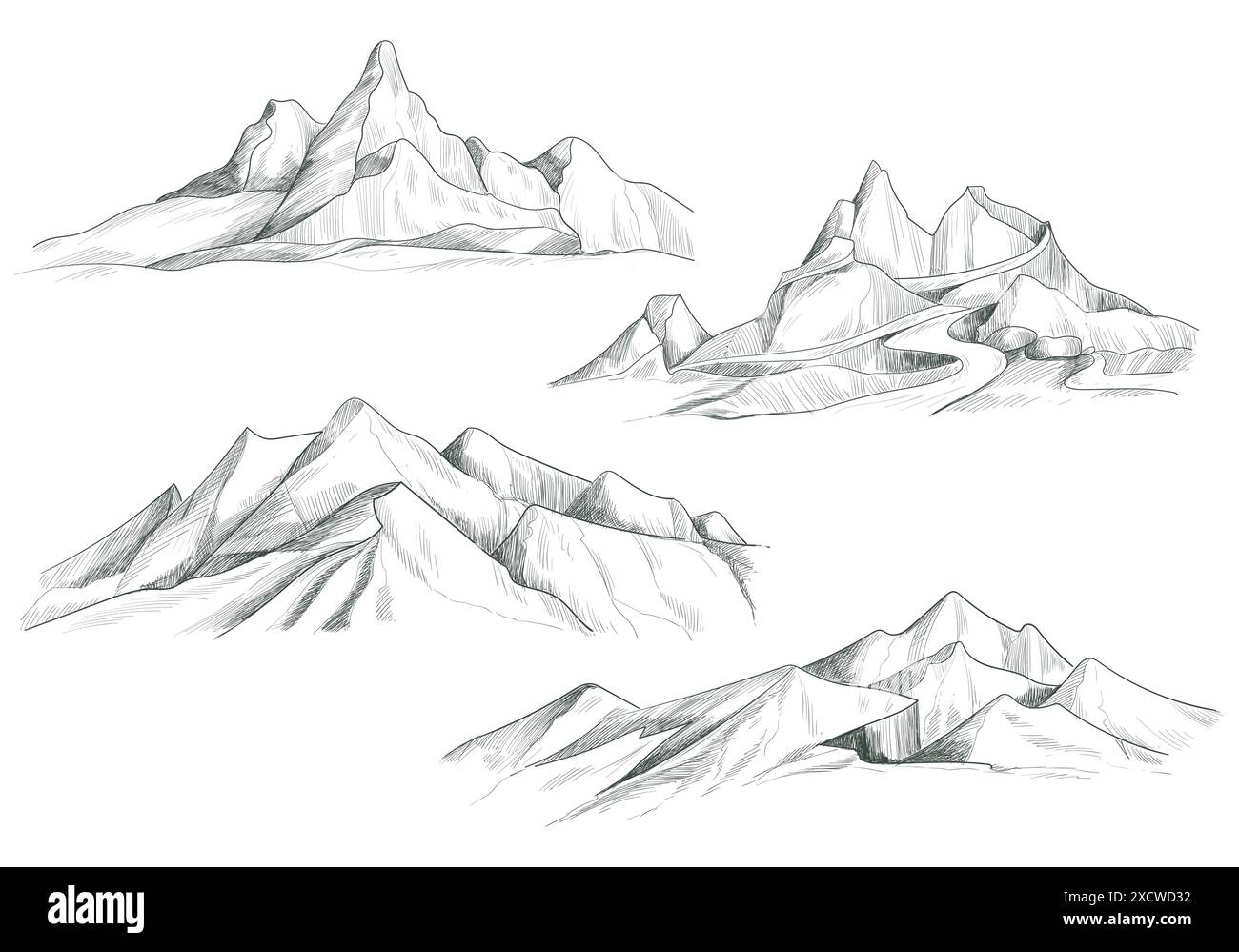 Hand drawing mountain landscape set sketch design Stock Vector Image ...