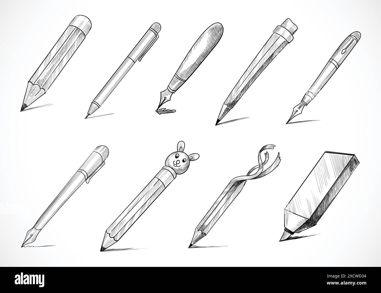 Hand drawn stationery pen sketch set design Stock Vector Image & Art ...