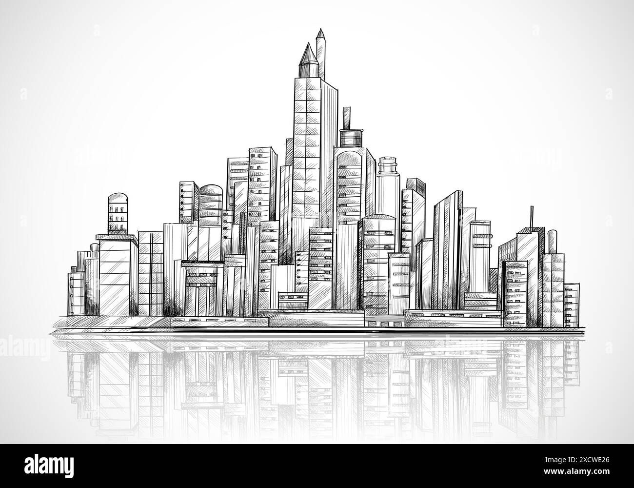 Hand draw city skyline sketch background Stock Vector Image & Art - Alamy
