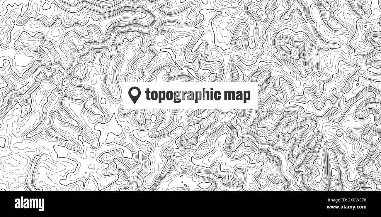 Topographic map with contour lines. Geographic terrain grid, relief ...