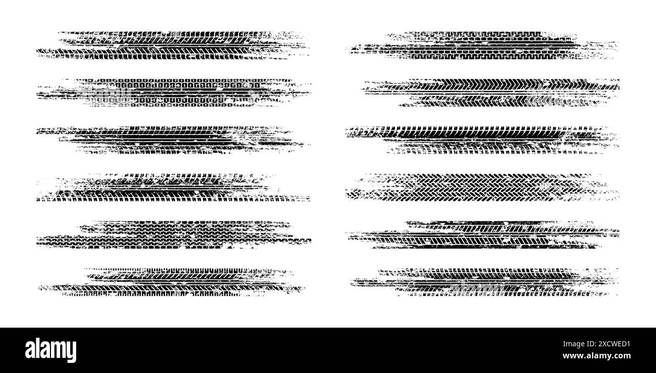 Grunge tire tracks, wheel braking marks. Truck, car or motorcycle tread ...