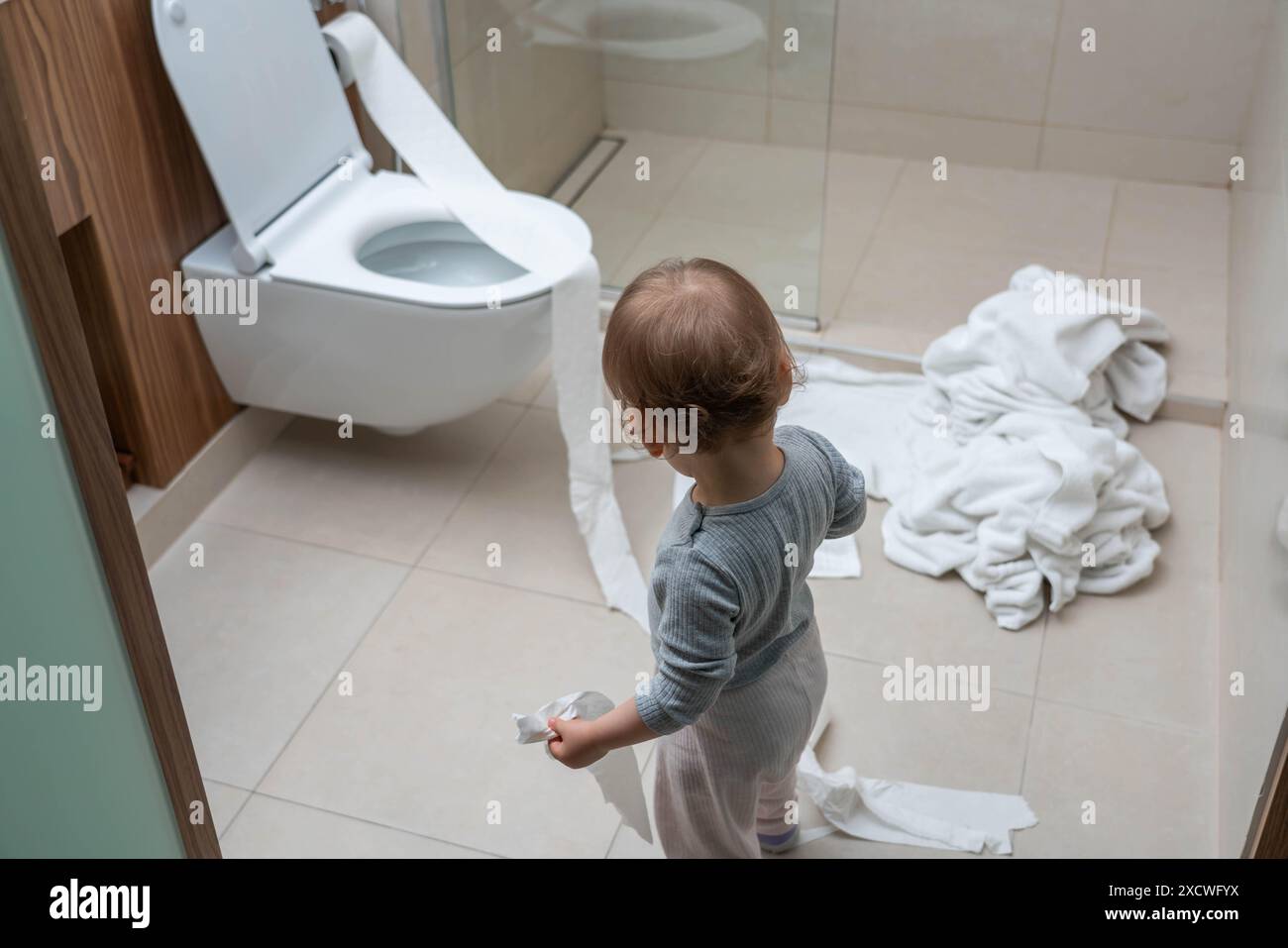 Kid toilet paper mess hi-res stock photography and images - Alamy
