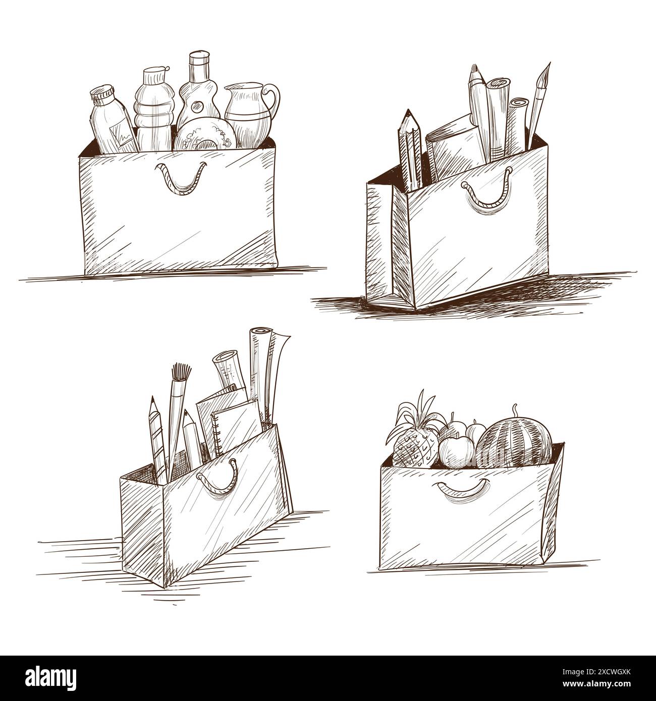 Hand draw shopping bag sketch set design Stock Vector Image & Art - Alamy