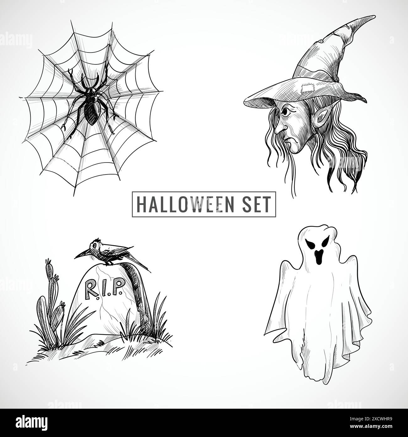 Hand drawn halloween set sketch design Stock Vector Image & Art - Alamy