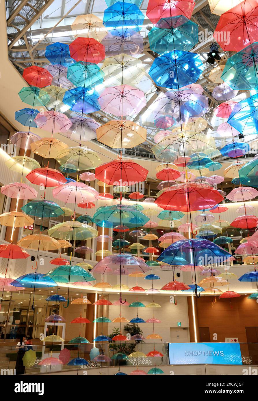 Colourful umbrellas are displayed at Aeon Mall Kitaoji in Kyoto on June ...