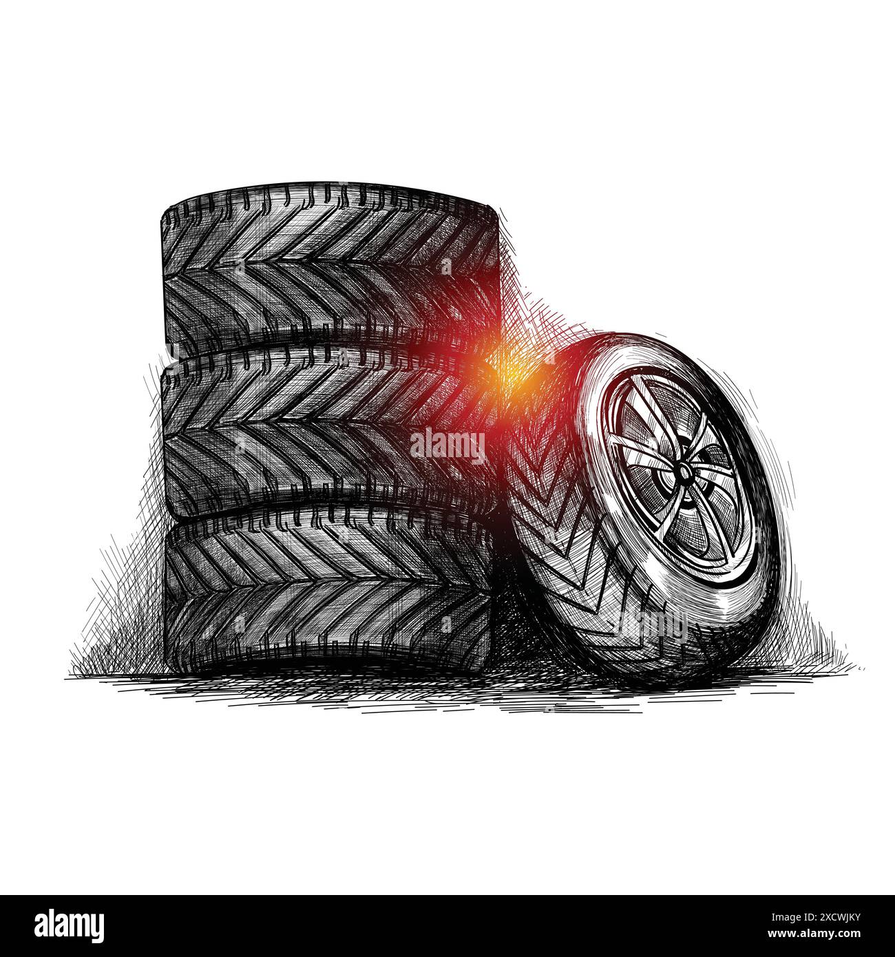 Hand draw realistic complete set tire sketch Stock Vector Image & Art ...