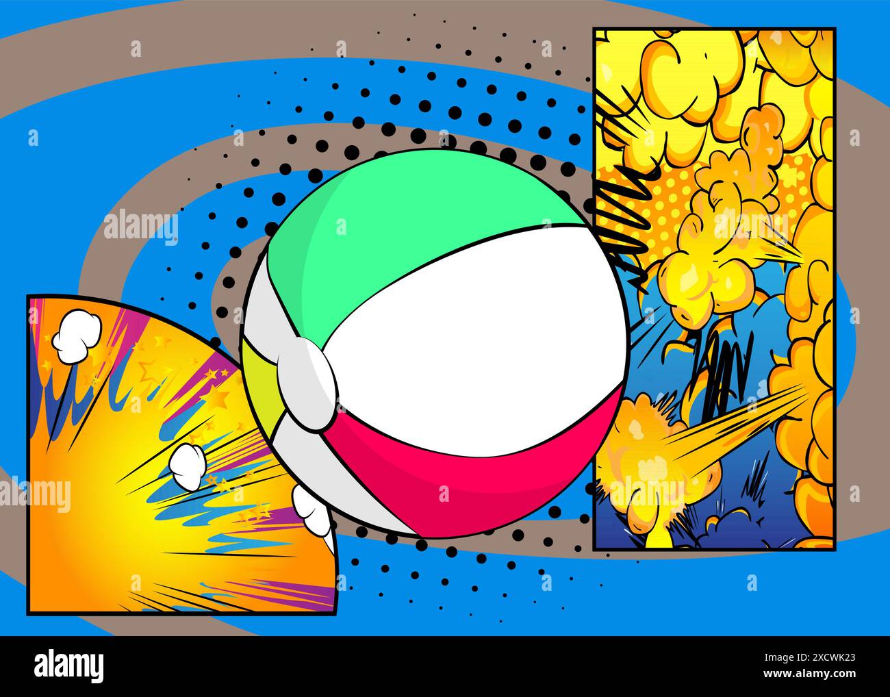 Cartoon Beach Ball, comic book Summer Toy. Retro vector comics pop art ...