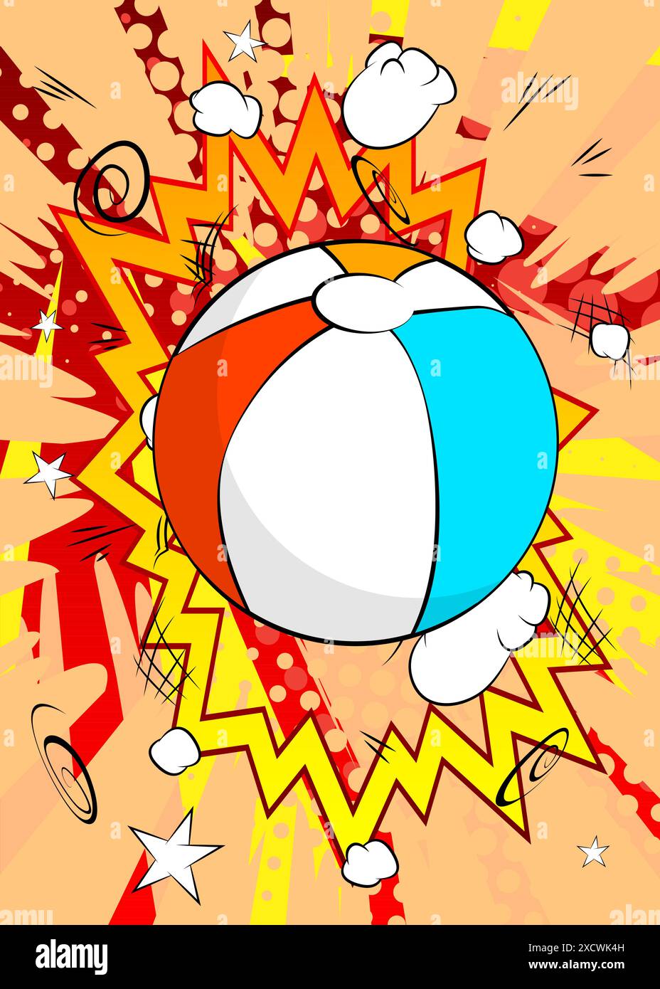 Cartoon Beach Ball, comic book Summer Toy. Retro vector comics pop art ...