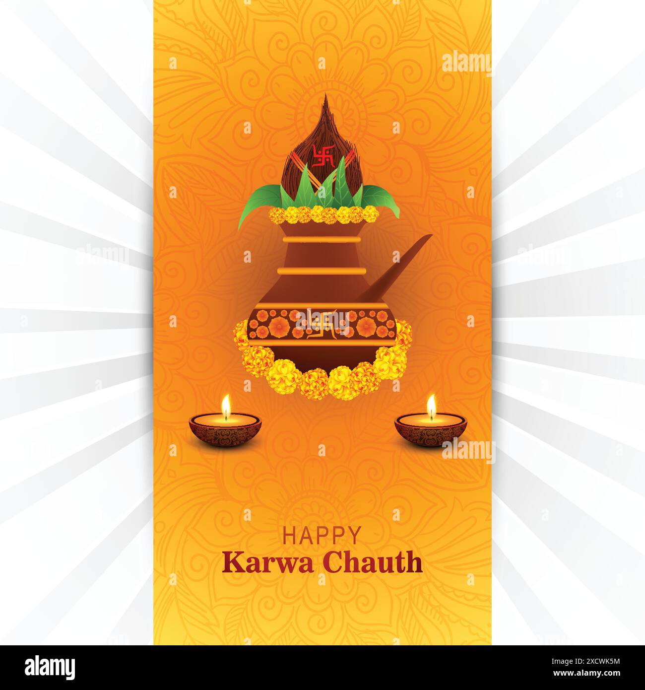 Beautiful pooja kalash happy karwa chauth card background Stock Vector ...