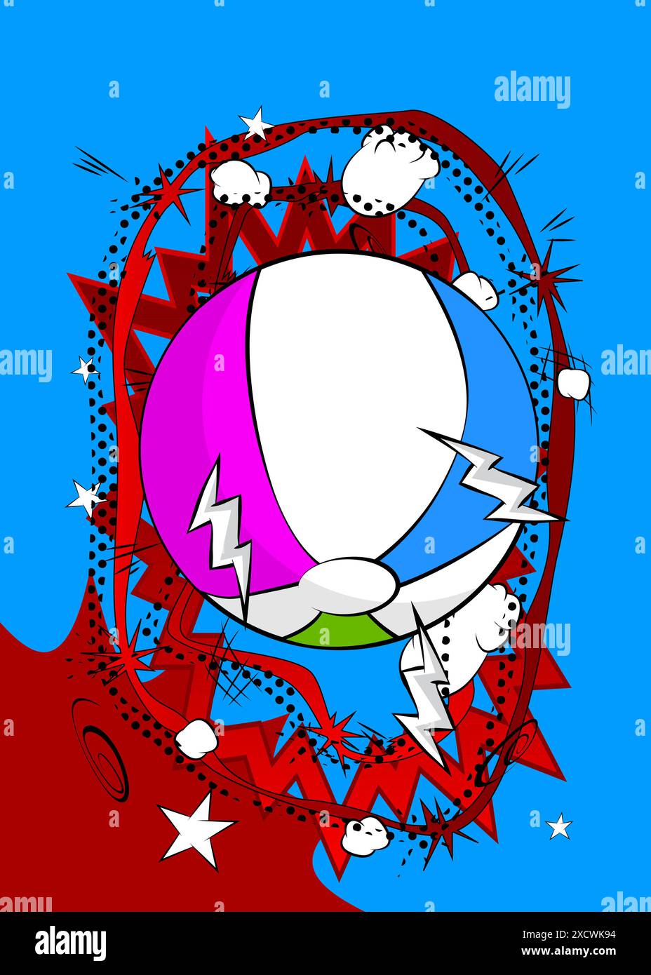 Cartoon Beach Ball, comic book Summer Toy. Retro vector comics pop art ...