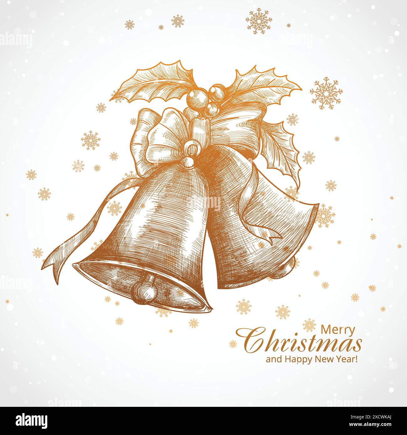 Hand drawn christmas bells sketch on card background Stock Vector Image ...
