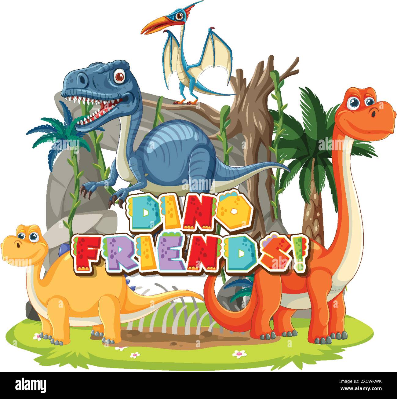 Colorful dinosaurs in a playful scene Stock Vector Image & Art - Alamy