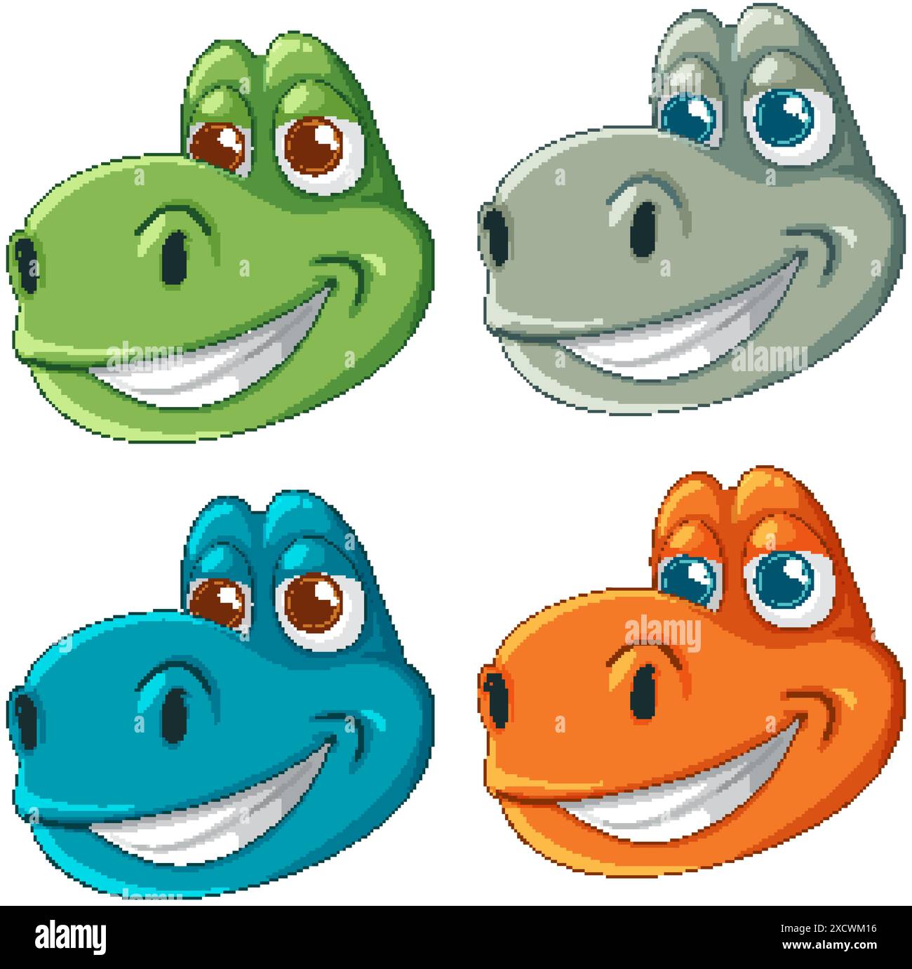 Four smiling dinosaur faces in different colors Stock Vector Image ...